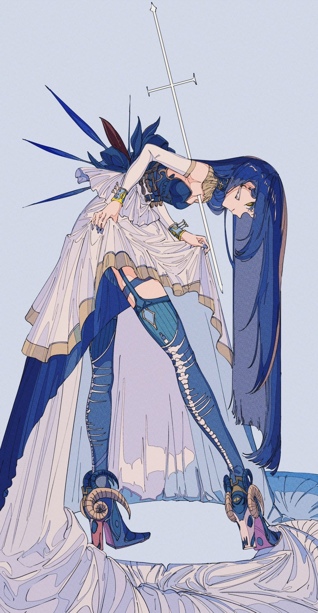 The two-dimensional girl illustration with strong color contrast is ...