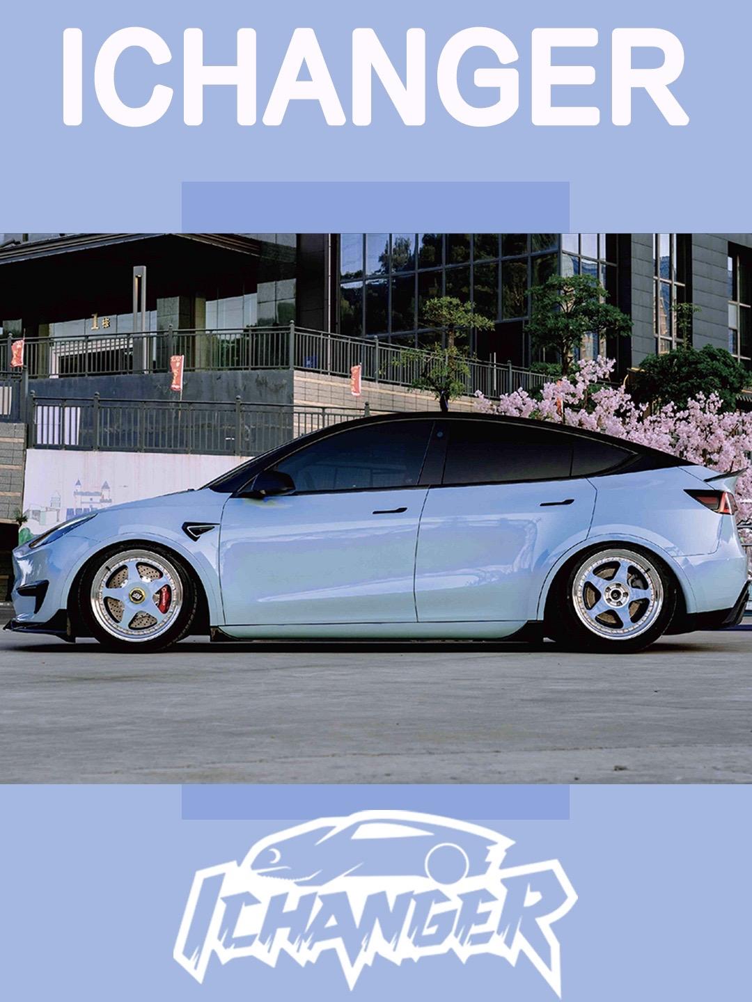 Tesla model y-ICR Arctic Ice Blue color changing film, fresh and pure ...