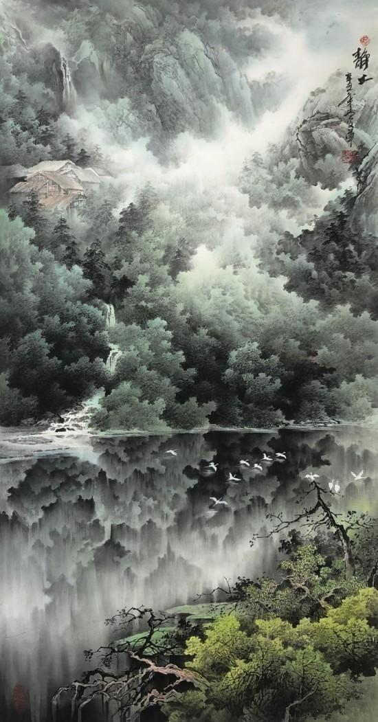 Contemporary Painter Li Wenjun - Mountains and mountains, clear water ...