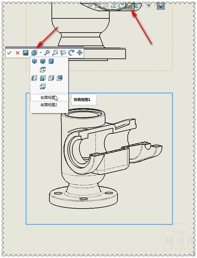 Sectional view of a SolidWorks 3D drawing view - iNEWS