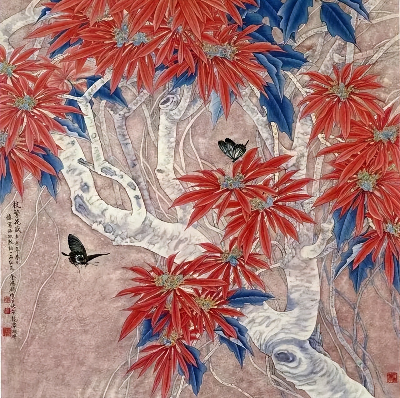 100 pictures of Jin Hongjun's meticulous heavy-color flower-and-bird ...