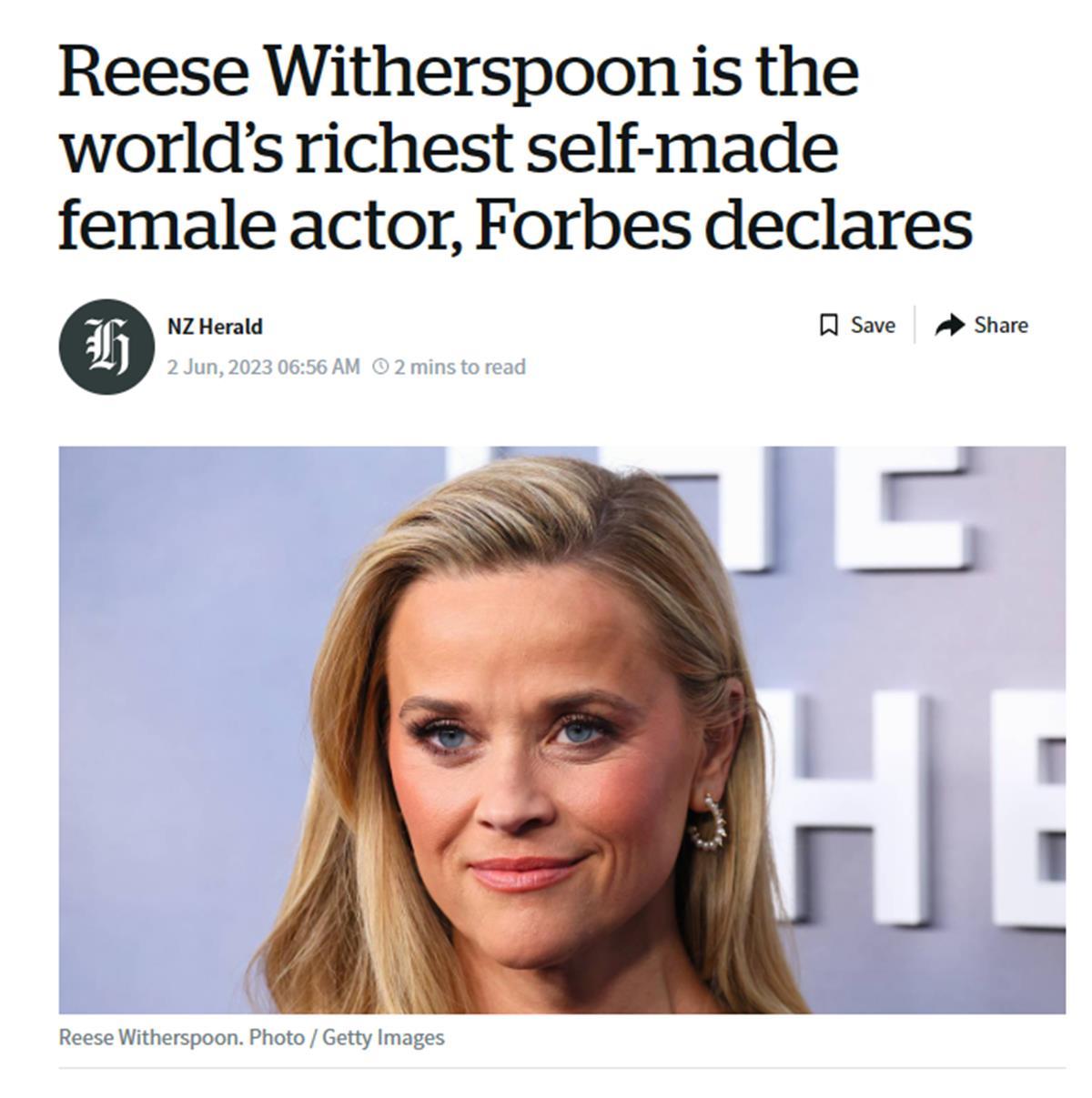 Oscar-winning actress "Pink Girl" Reese Witherspoon is on Forbes' list ...